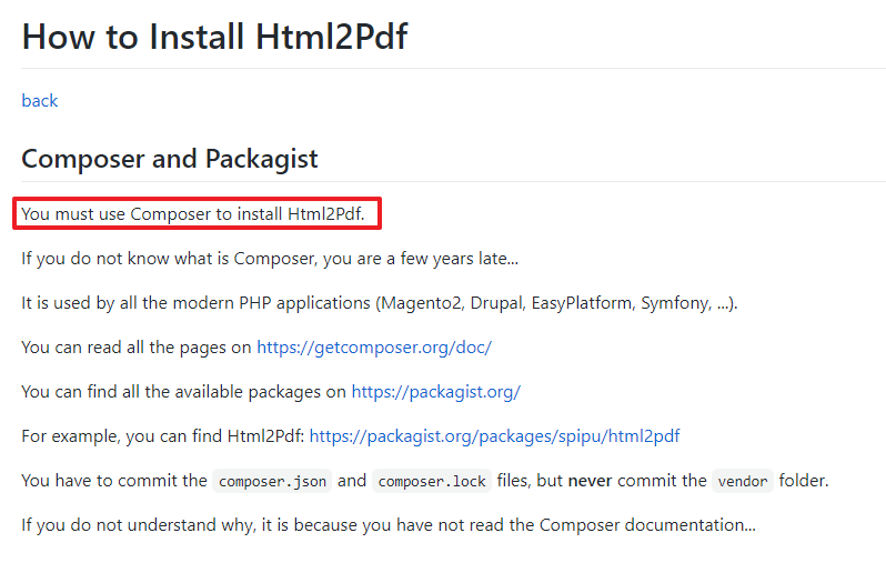 html2pdf를 composer 없이 사용하기 (한글출력 포함)