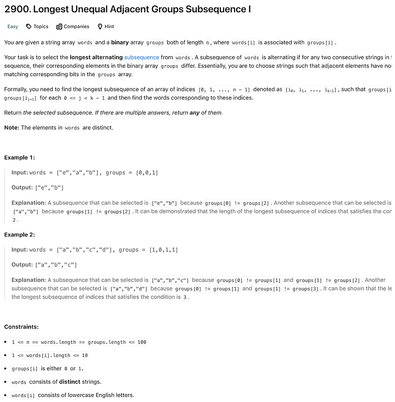 LeetCode [2900]: Longest Unequal Adjacent Groups Subsequence I — 개발하는 장씨
