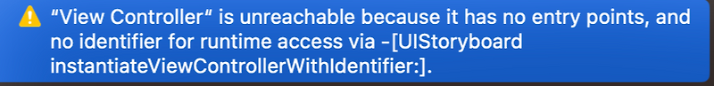 [IOS/Xcode] "View Controller" is unreachable because it has no entry points, and no identifier ...