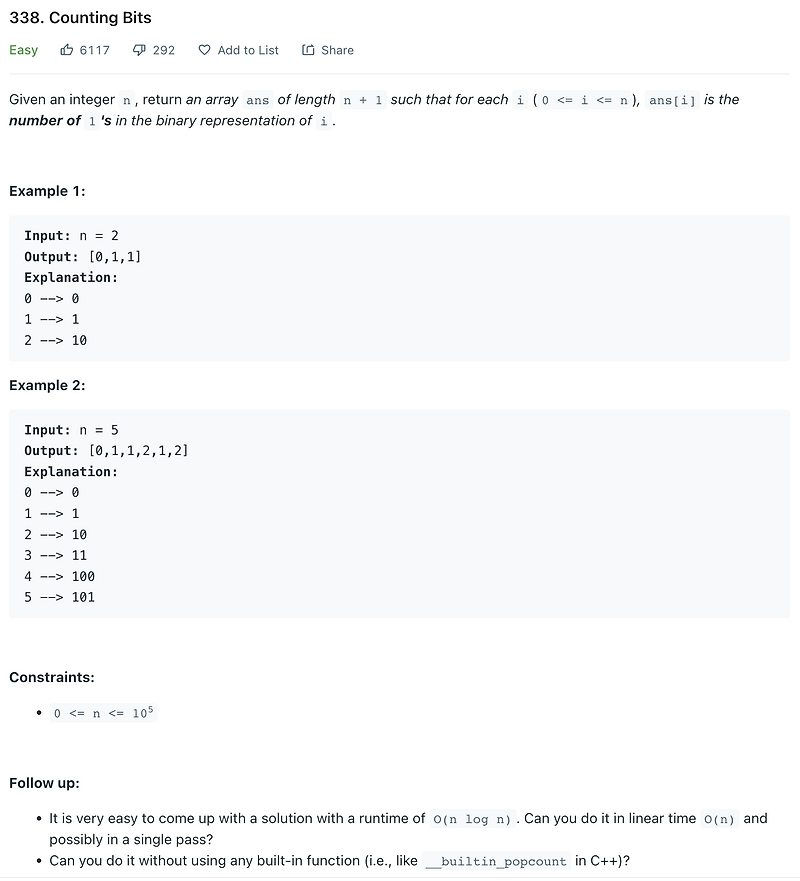 [Alg] Daily LeetCoding Challenge 22.03.01: 338 Counting Bits