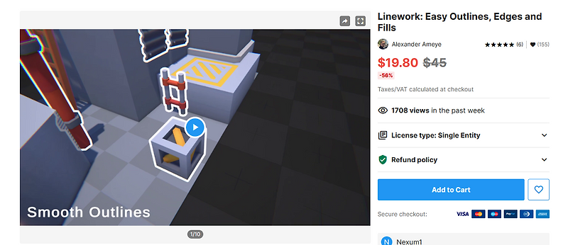 Linework: Easy Outlines, Edges and Fills 에셋 사용 및 적용