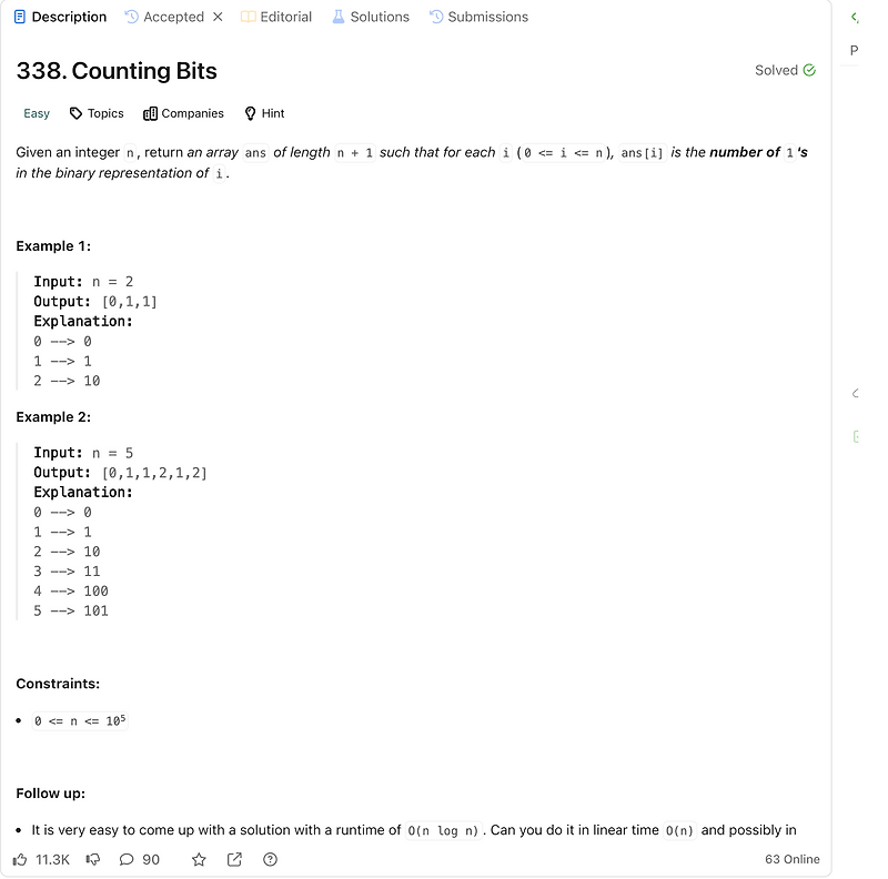 LeetCode [338]: Counting Bits — 개발하는 장씨