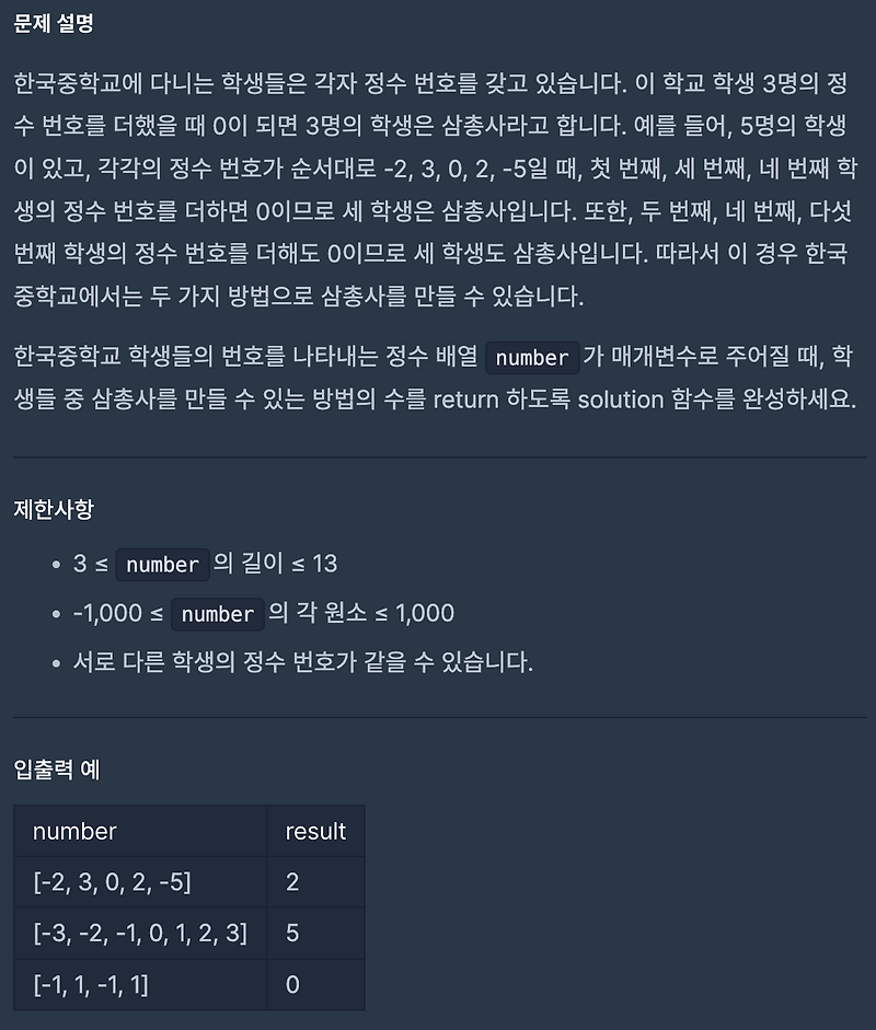 [Programmers] Level.1 삼총사(Java)