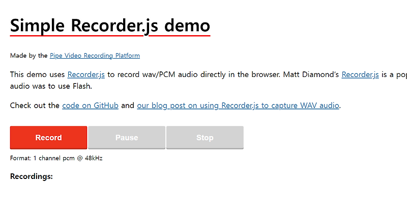 [javascript] MediaRecorder 웹에서 마이크녹음 예제3