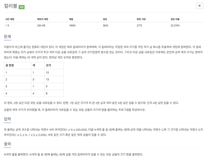 [BOJ] BOJ_10800 컬러 (JAVA) — 도롱도롱