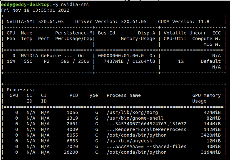 [Ubnutu] RuntimeError: CUDA out of memory. Tried to allocate 374.00 MiB (GPU 0; 10.91 GiB total ...