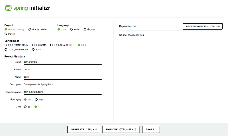 [Spring Boot] Spring Initializr로 프로젝트 생성하기