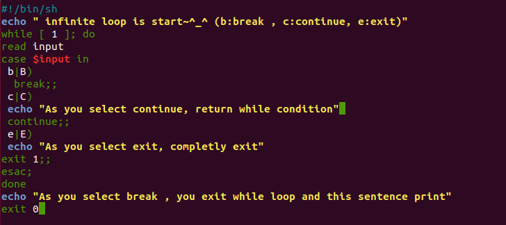 Linux shell script - break, continue, exit