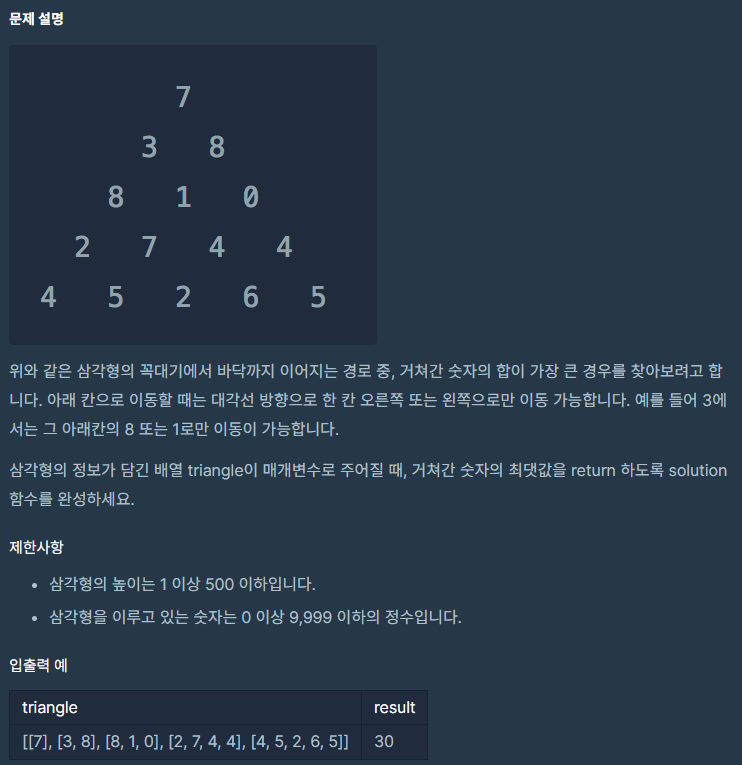 프로그래머스 lv3 정수 삼각형 (python)
