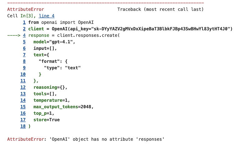 AttributeError: 'OpenAI' object has no attribute 'responses' 에러 – openai 라이브러리 버전 문제 해결기