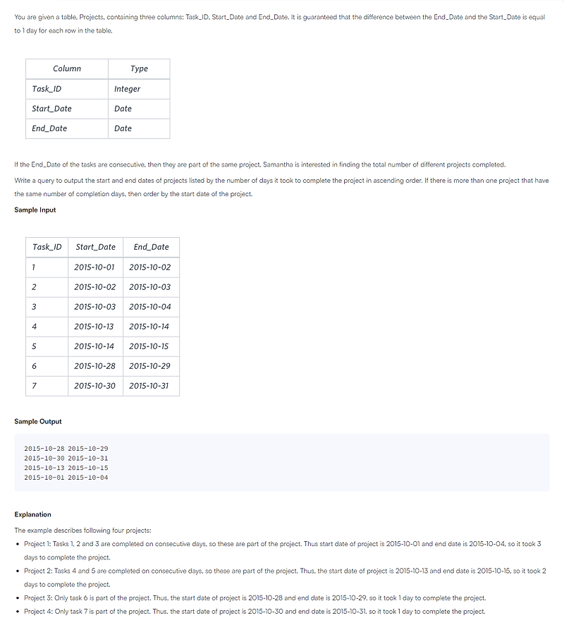 [HackerRank] SQL Project Planning