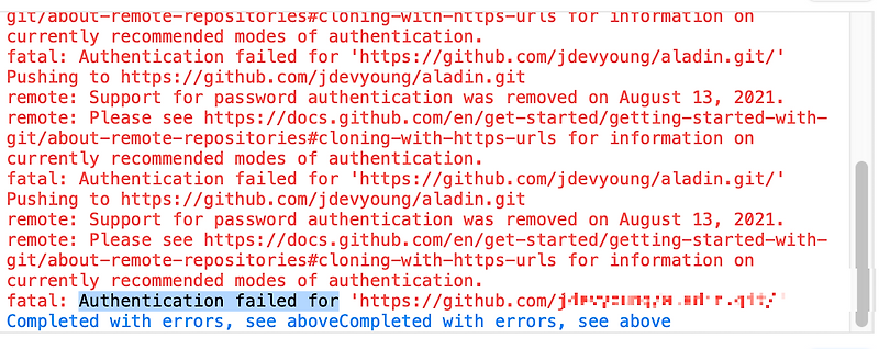 [Git] Authentication failed for ‘https://github’
