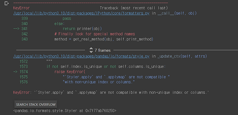 [Python] KeyError: ' 'Styler.apply'and .'applymap' are not compatible with non-unique index or ...