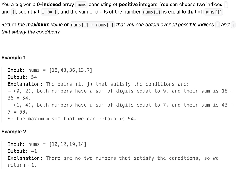 [LeetCode] 2342. Max Sum of a Pair With Equal Sum of Digits (Python)