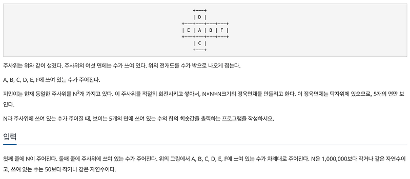 [백준] 1041 - 주사위(Java) — Digging Code