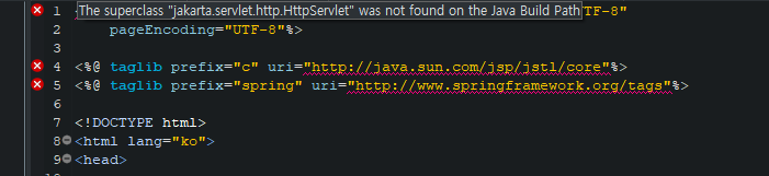 [JSP] 오류 - The superclass "jakarta.servlet.http.HttpServlet" was not found on the Java Build Path