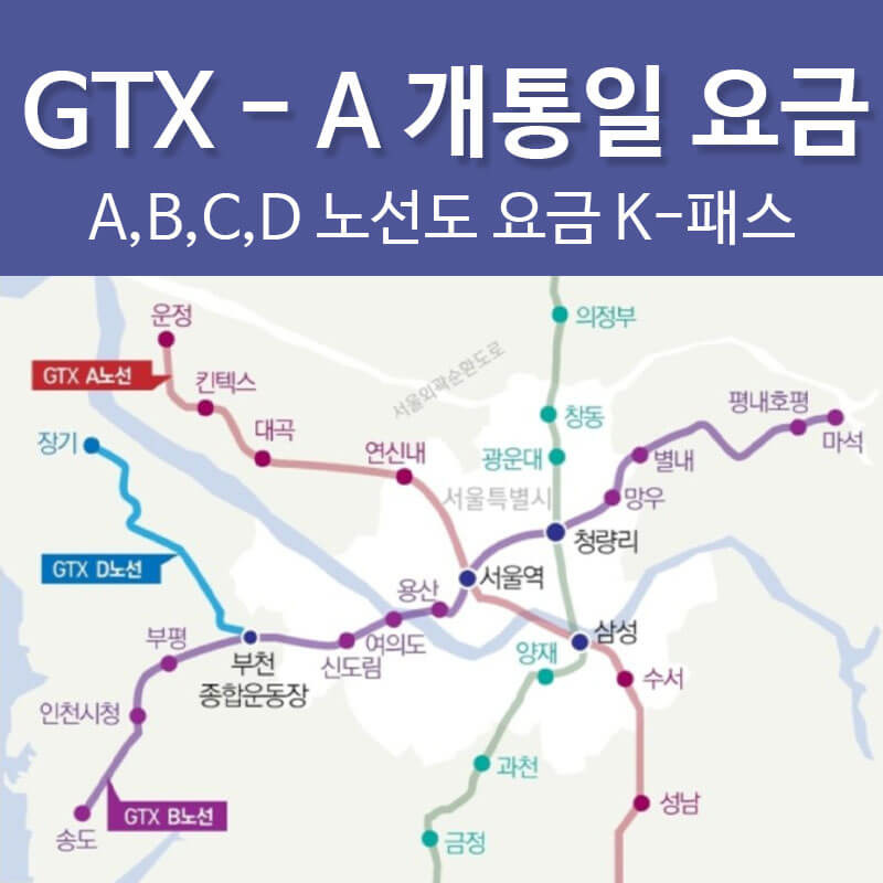 GTX A 노선 개통 시기 요금 가격 K패스 알아보기 - GTX A B C D 노선도