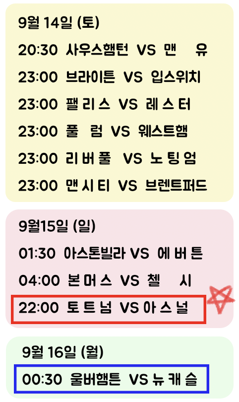 [위클리 해외축구] EPL 4R 경기 일정 (9/14~ 9/20)
