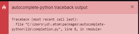 python atom / 파이썬 아톰 autocomplete-python traceback output: 오류