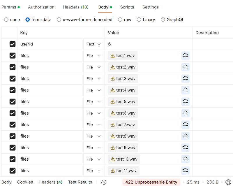 Postman 422 Unprocessable Entity Error