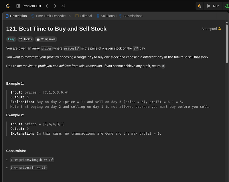 [반복문] LeetCode 121번 문제 학습