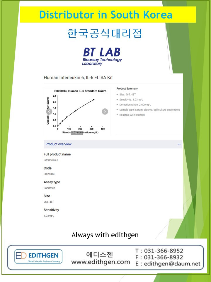 (Bioassay Technology Laboratory_BT Lab 한국공식대리점_ 에디스젠_edithgen@daum.net ) IL-6 ELISA (BT Lab 한국공식 ...