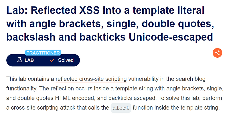 Portswigger - Reflected XSS into a template literal with angle brackets ...