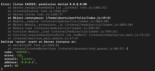꾸생의 DevLog - [AWS] Node.js 80포트 에러 해결방법