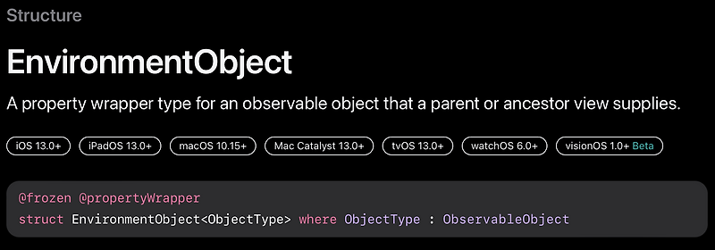 EnvironmentObject — iOS - Apple Document