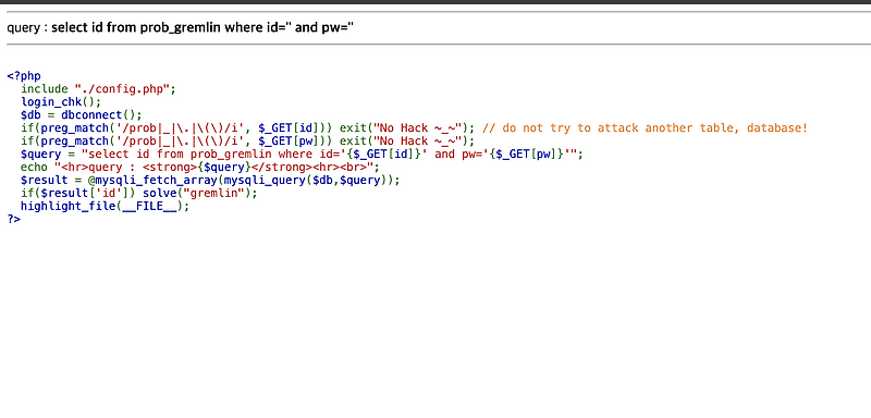 lord of sql injection level1