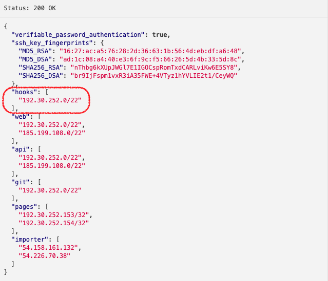 GitHub hook IP정보