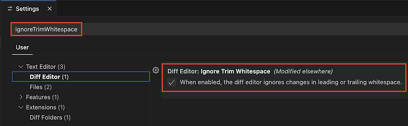 [vscode] diff 시 공백 무시하기, ignoreTrimWhitespace