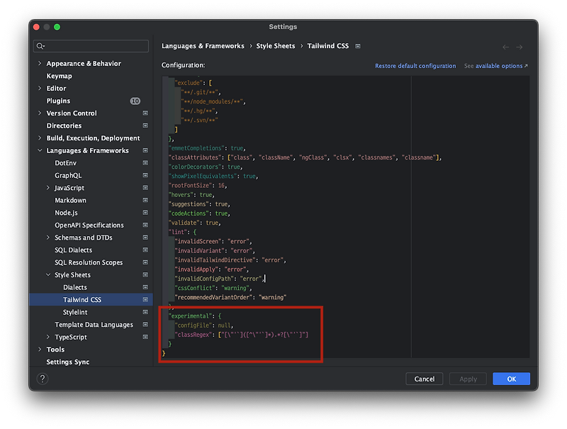 Webstorm에서 tailwindCSS와 clsx를 사용할 때 자동완성이 되지 않는 문제 해결방법