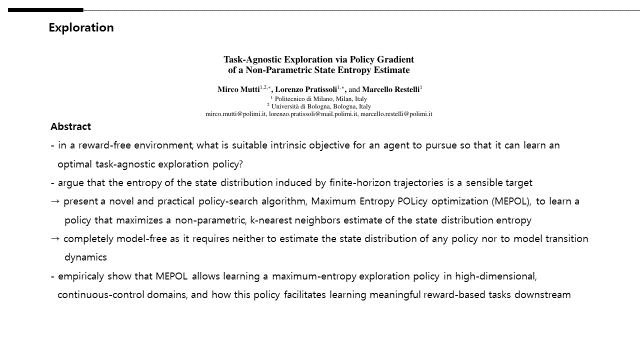 [RL] Task-Agnostic Exploration via Policy Gradient of a Non-Parametric State Entropy Estimate