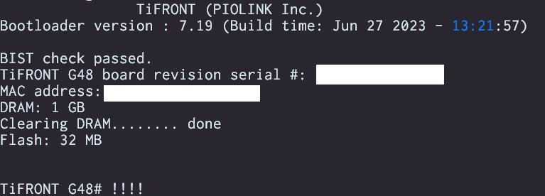 Tifront L2 스위치 패스워드 리커버리 방법