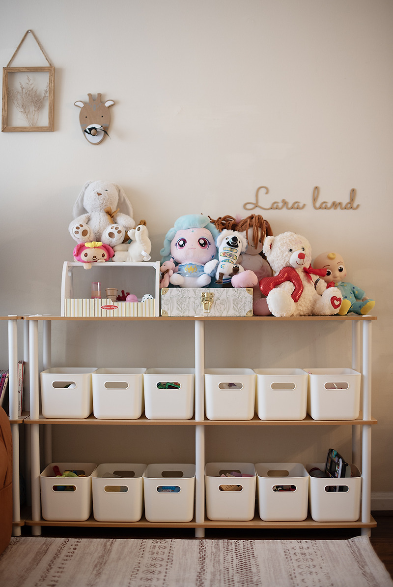 Toy organizers and storage for tidy room.