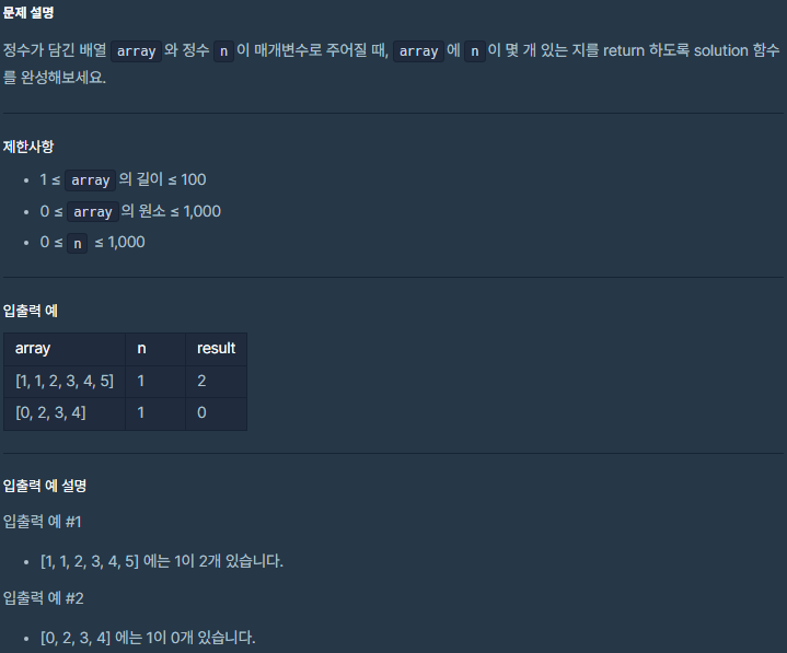[Javascript : programmers] 중복된 숫자 개수 (Lv.0)