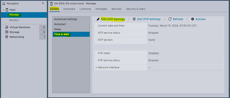 ESXi HOST NTP 설정
