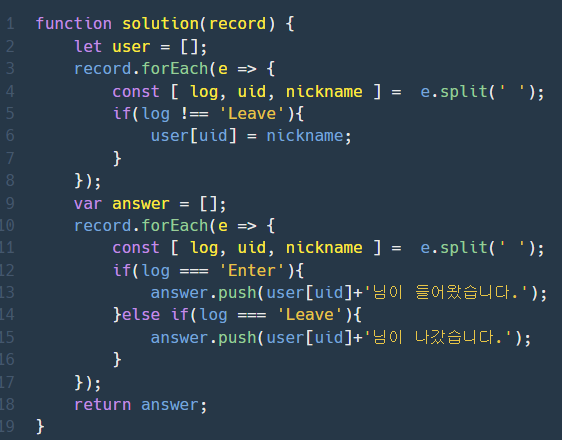 [프로그래머스] Lv.2 오픈채팅방 (JavaScript) :: hwannee.dev