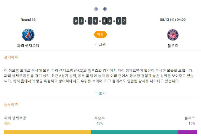 [리그 1 33R] 2024.05.13(월) 04:00 파리 생제르맹(이강인) vs 툴루즈 프리뷰