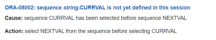 [Oracle] ORA-08002 시퀀스 SEQ.currval 은 이 세션에서는 정의되어 있지 않습니다