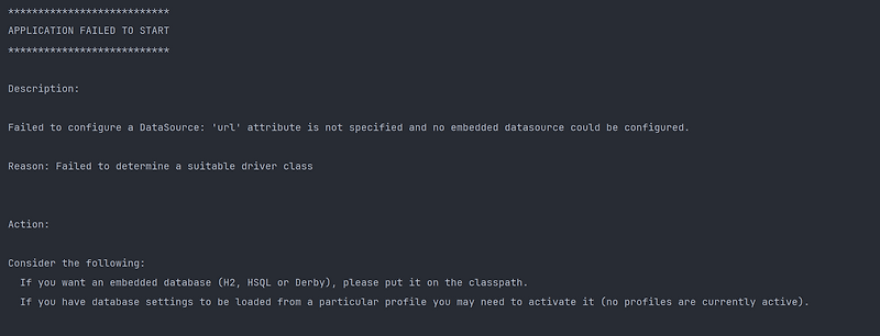 [Error] Failed to configure a DataSource: 'url' attribute is not specified and no embedded ...