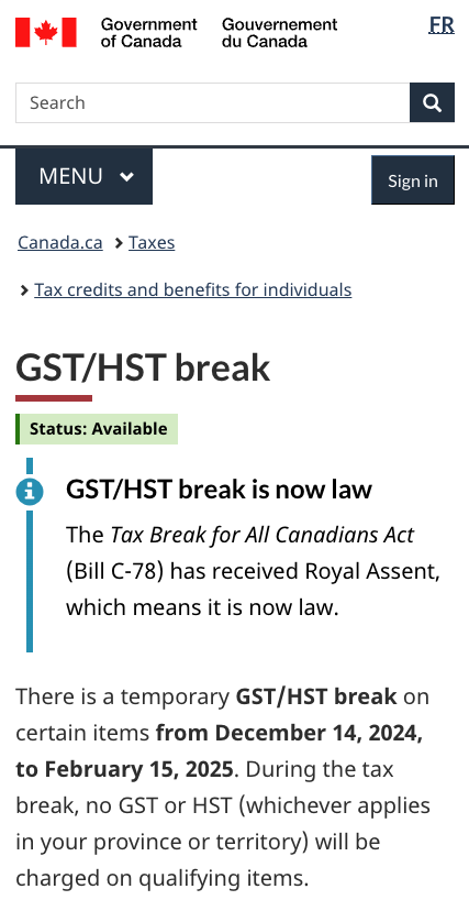 캐나다의 Holiday Tax Break: 2024-2025