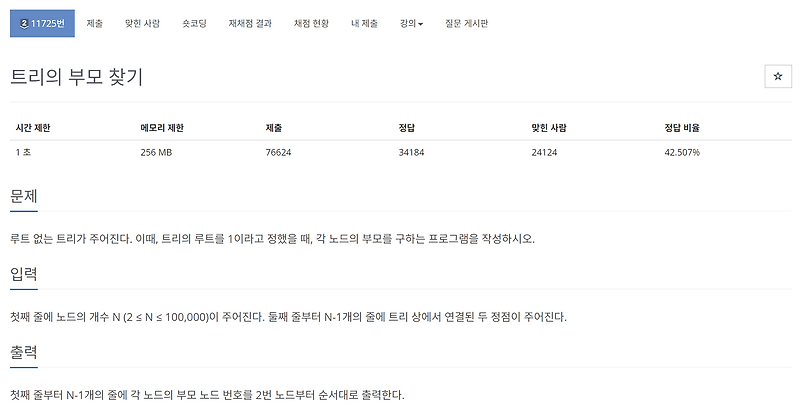 [알고리즘/BFS & DFS] 11725번 : 트리의 부모 찾기 - python — 코드테일