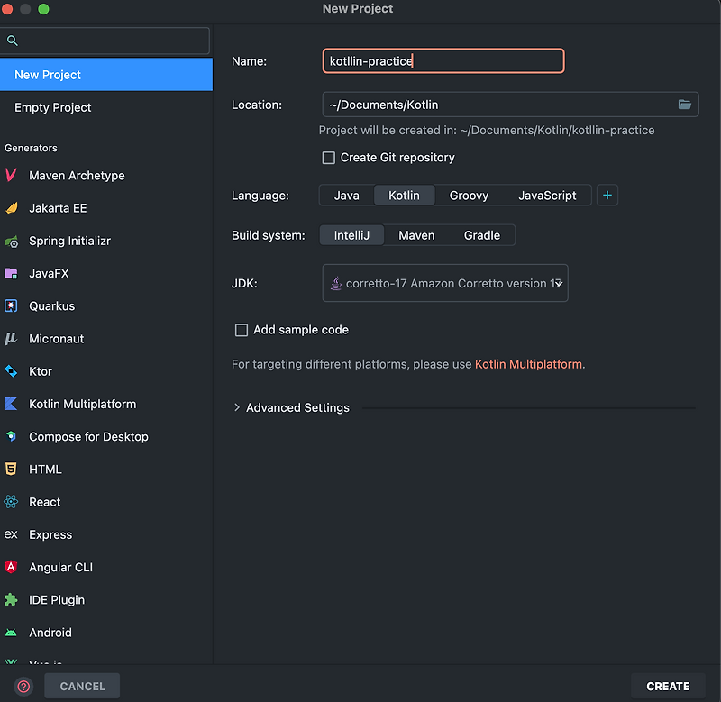 IntelliJ로 Kotlin 프로젝트 생성하고 Hello World 출력하기 — 짱정연의 짱개발자 도전기