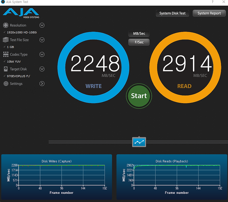AJA SYSTEM TEST SSD 속도 테스트 프로그램 추천