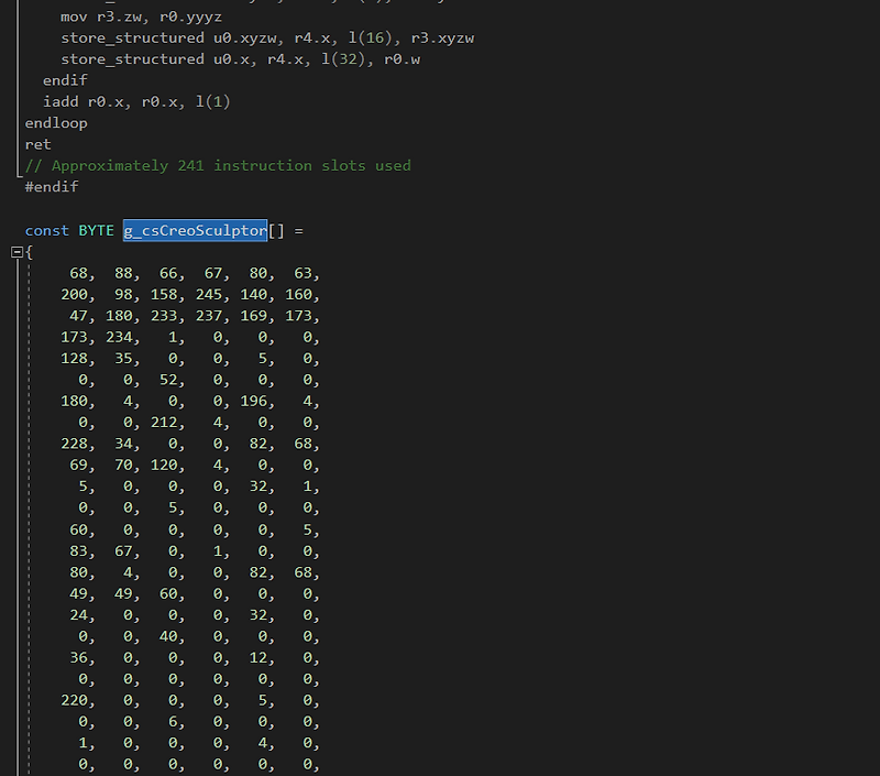 쉐이더가 byte 형태로 되어있다? precompiled binary shader - 점심 나가서 먹는 사람