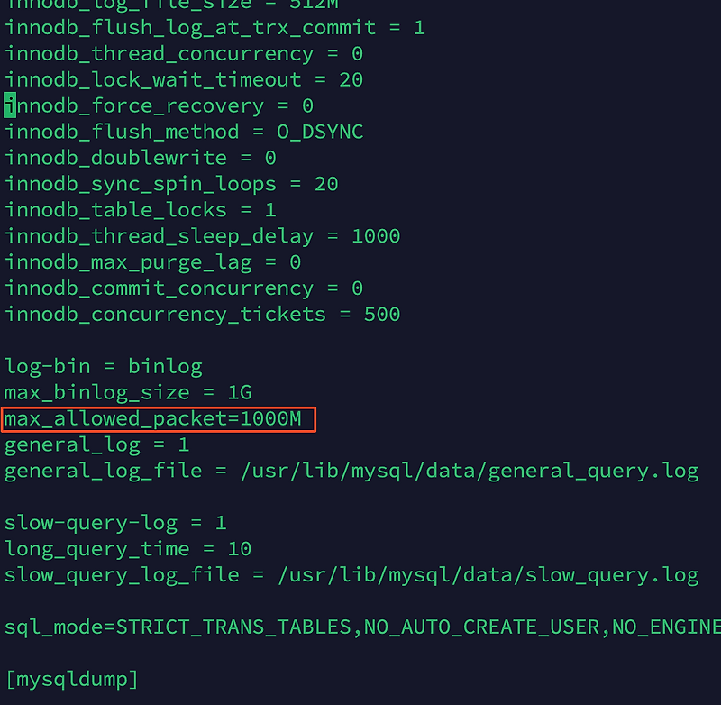 PacketTooBigException: Packet for query is too large 이슈 — 문제해결집