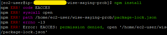 aws ec2에서 npm install 이 실패하였습니다.. 알고 보니 권한 문제였다는데,, 혹시 여러분도??