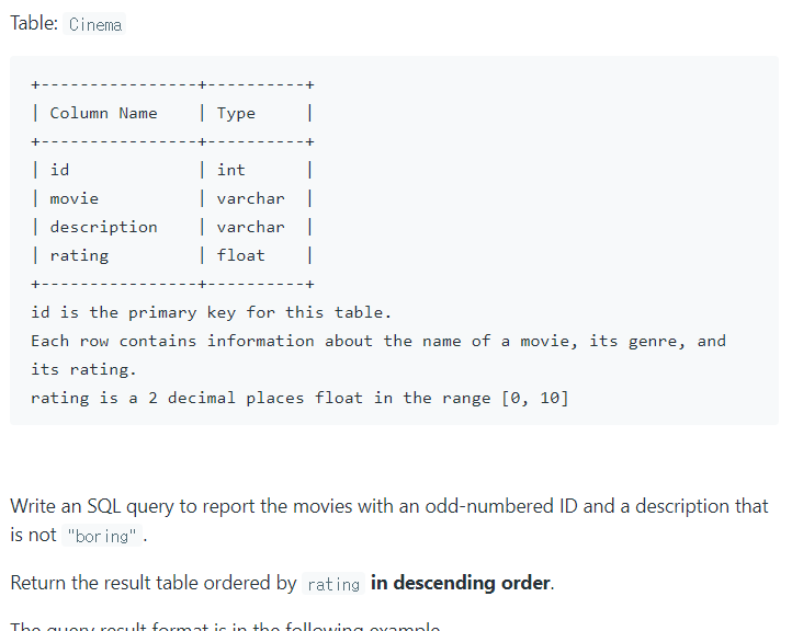 SQL - Leetcode 620. Not Boring Movies (where, order by) :: 1만시간의법칙
